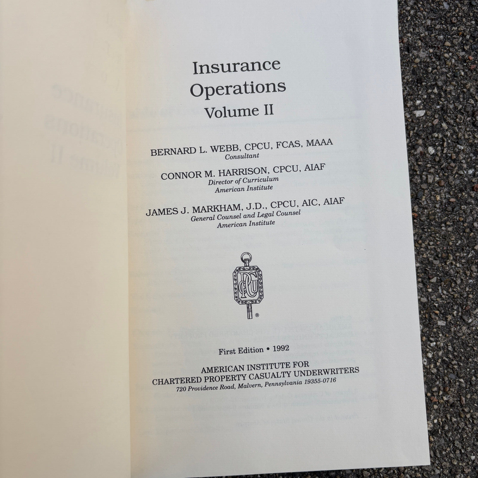 Lot of 4 Insurance Books Insurance Operations I & II, Intro Accounting ...