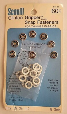 Vintage Snap Fasteners Scovill Clinton Gripper Size 15 Silver 3/8'' NEW ...