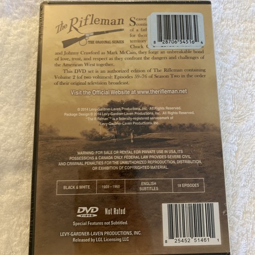 The Rifleman: Season 2 Volume 2 (Episdoes 59-76) (DVD, 1960) for sale ...