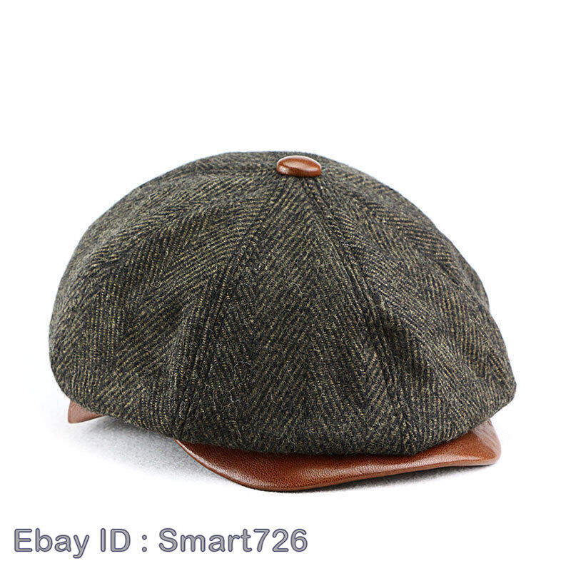 Retro Men's Sheepskin Woolen Octagonal Hat Beret Newsboy Painter Hats ...