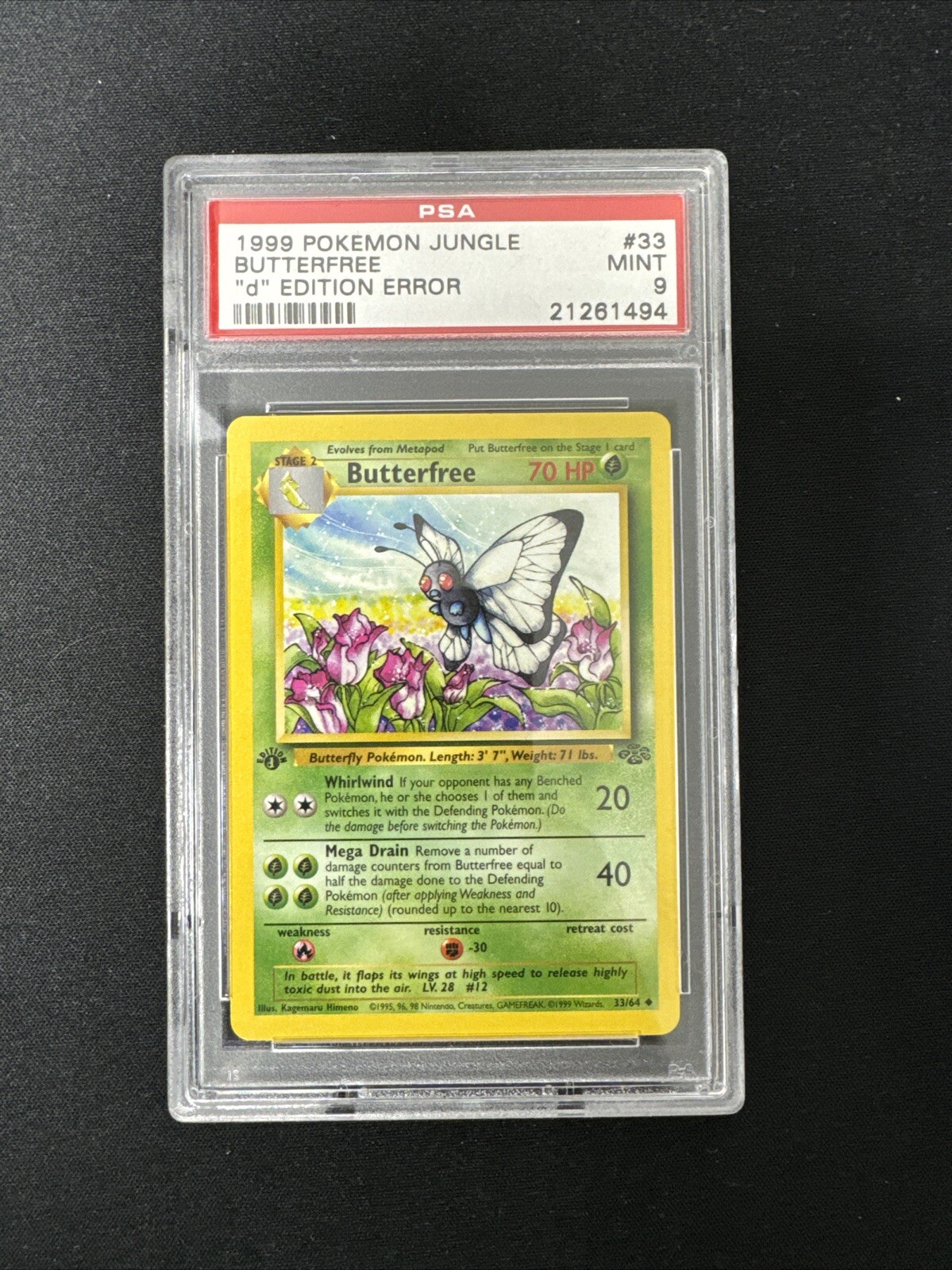 1999 Pokemon Butterfree PSA 9 1st Edition "d" ERROR 33/64 MINT Jungle ...