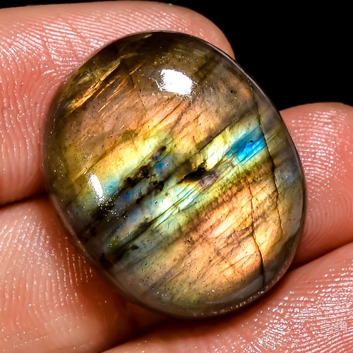 35.00Cts. 100% Natural Fabulous Golden Labradorite Oval 23X19X8 MM Cab ...