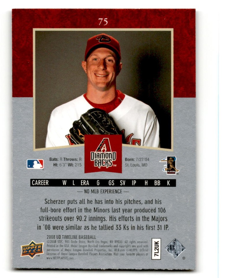 2008 Upper Deck Max Scherzer Arizona Diamondbacks Rookie RC Baseball ...