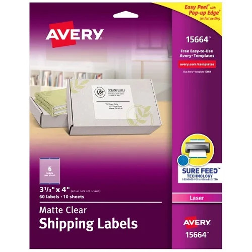 Clear Easy Peel(R) Shipping Labels 3-1/3x4in labels Clear Permanent 60 ...