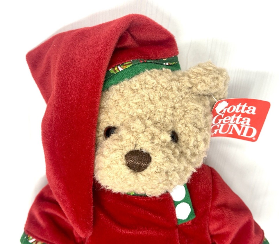 NWT RARE GUND Christmas Holiday Tan Teddy Bear Plush Santa Hat Red ...