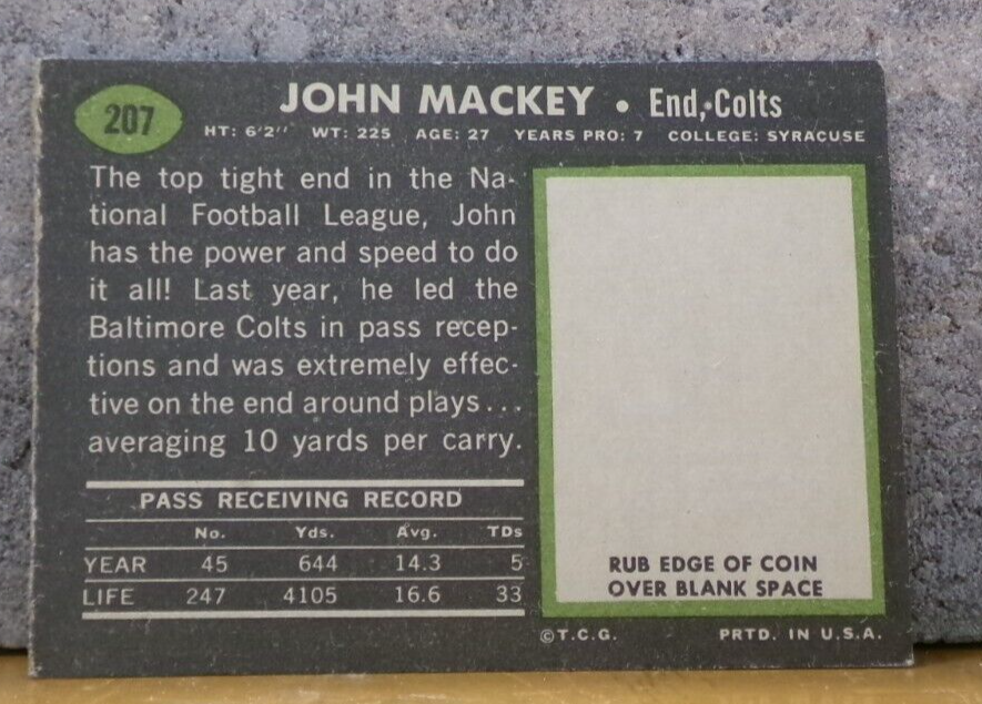 COOL FOOTBALL CARD JOHN MACKEY TOPPS BALTIMORE COLTS 1969 | eBay