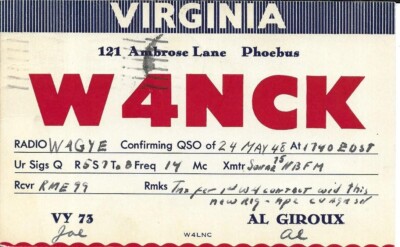 QSL 1948 Phoebus Virginia radio card | eBay