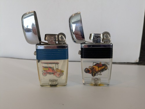 2 Vintage Scripto Vu Lighters Chrome & Blue & Black Band Cigarette ...