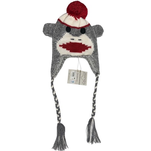 NWT Classic Alpaca Sock Monkey Winter Knit Hat Ear Flaps Fair Trade ...