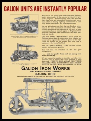 1925 Galion Iron Works Road Rollers, OHIO New Metal Sign: 12x16" Ships ...