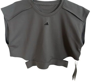 Adidas Power Crop Tee Workout Top W/ Band Detail Shadow Gray IT6733 ...