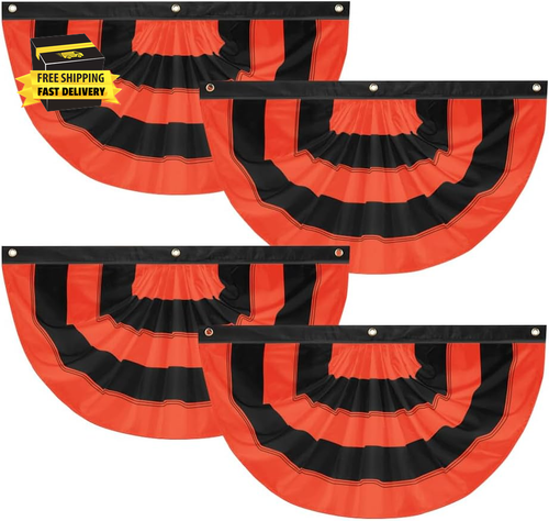 4Pack Halloween Bunting Flags 2X4Ft Fully Sewn Orange & Black 5 Stripe ...