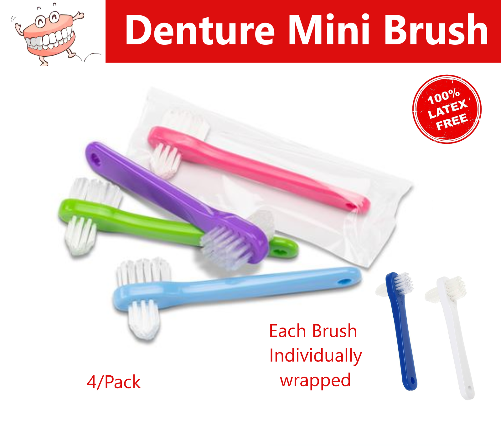 4 Pcs dual-head Mini denture brush, Assorted Colors, Pick Color | eBay