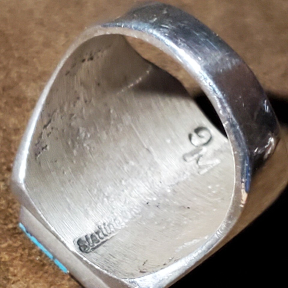 Navajo WILBERT GRAY Turquoise, Jet Inlay Sterling Silver Ring 11.25 | eBay