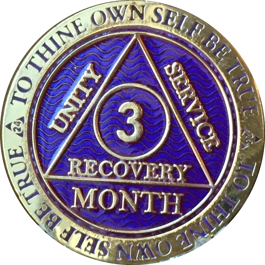 3 Month AA Medallion Reflex Purple Gold Plated Sobriety 90 Day Chip ...