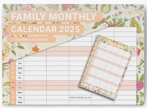 2025 Calendar Wall Monthly Planner Staff Rota Family Organiser 5 ...