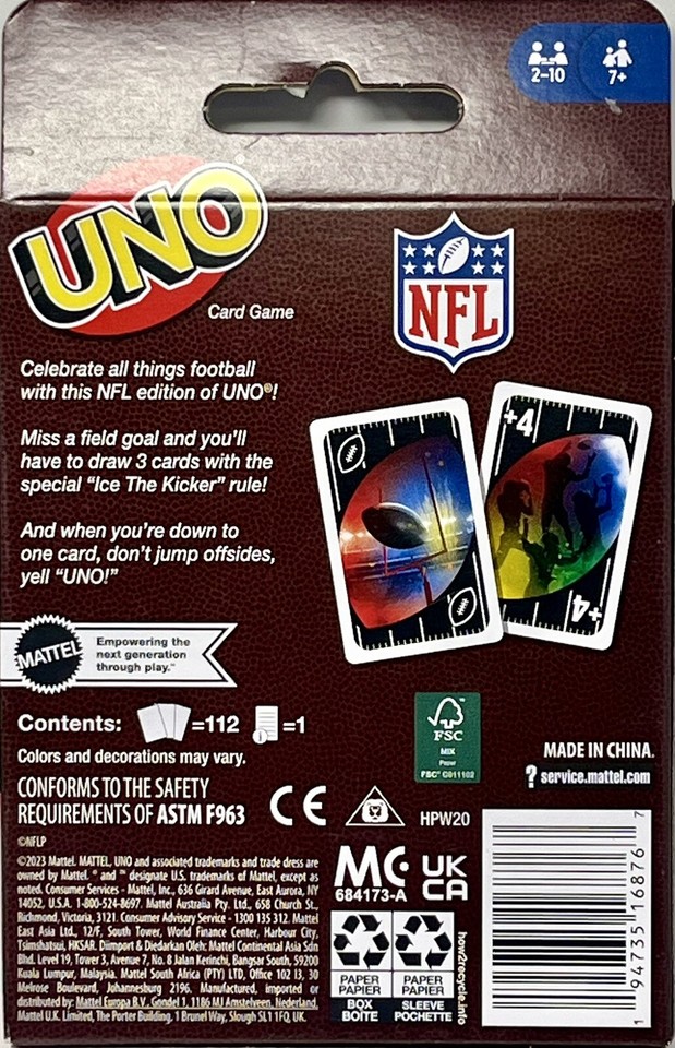 UNO NFL Special Edition Card Game Includes All 32 Teams & Special Rule ...