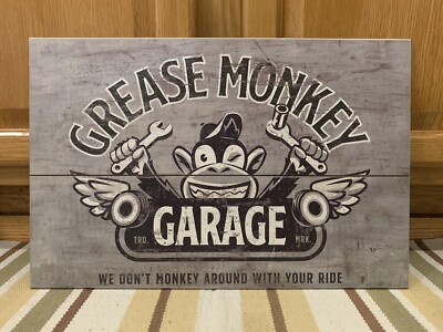 Grease Monkey Garage Wooden Sign Oil Gas Parts Tools Vintage Style Wall ...