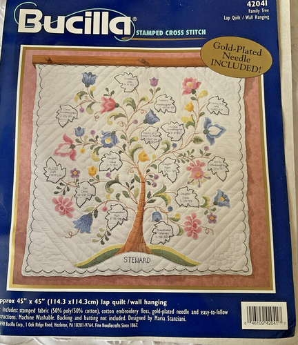 Bucilla Family Tree 42041 Stamped X Stitch Lap Quilt Wall Hanging Kit ...
