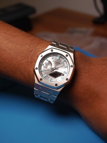 CASIO G-SHOCK GA-2100 CUSTOM CASIOAK MOD STAINLESS STEEL SILVER * New ...