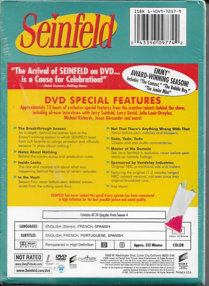 Seinfeld - Season 4 DVD 4-Disc Set Brand New Sealed 43396097742| eBay