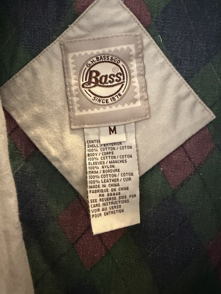 G.H. Bass & Co. Beige Brown Jacket Leather Trim Button Accents Size M ...