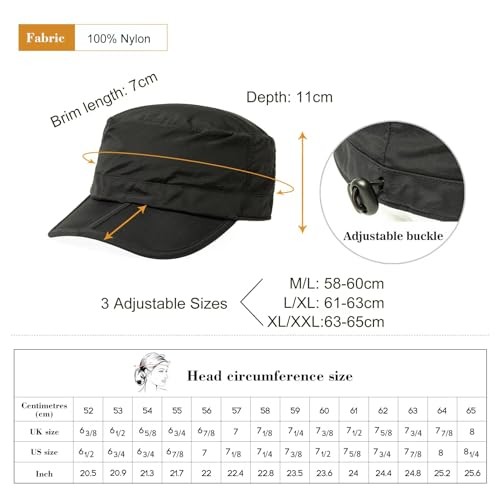 XL XXL Waterproof & UV50+ Army Cap w/Foldable Brim & Card Pocket 61 ...