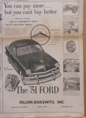 1950 newspaper ad for Ford - 1951 Ford, Fordomatic Drive, 43 Look Ahead ...
