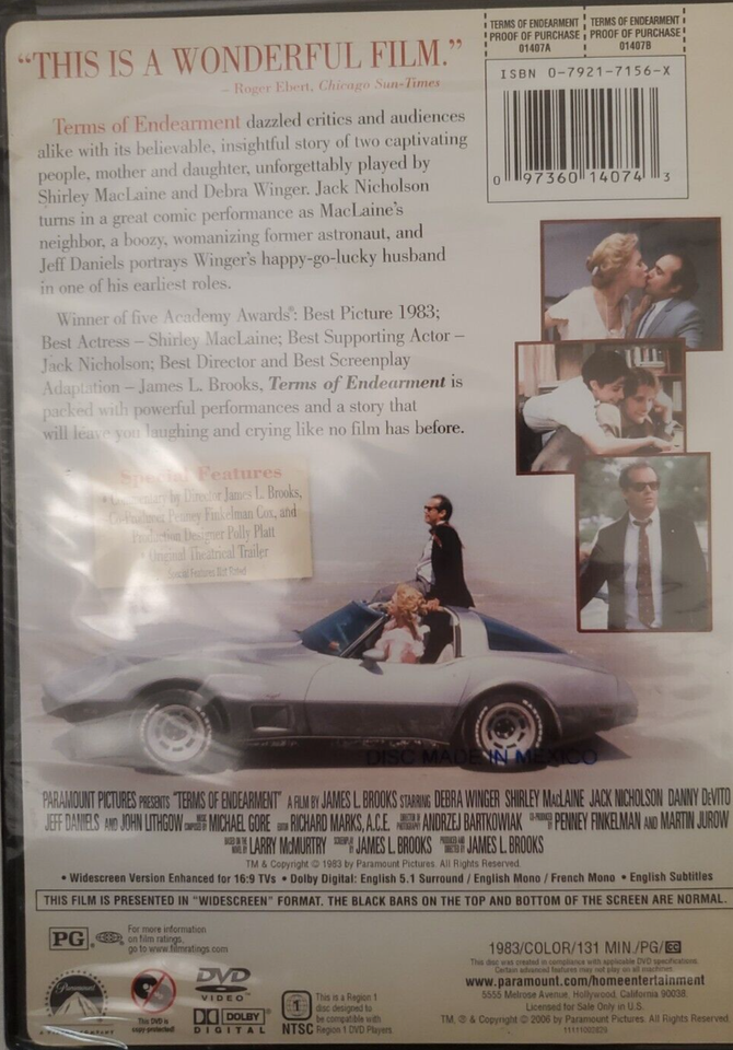 TERMS OF ENDEARMENT DVD SHIRLEY MACLAINE DEBRA WINGER JACK NICHOLSON-NEW SEALED 97360140743 | eBay