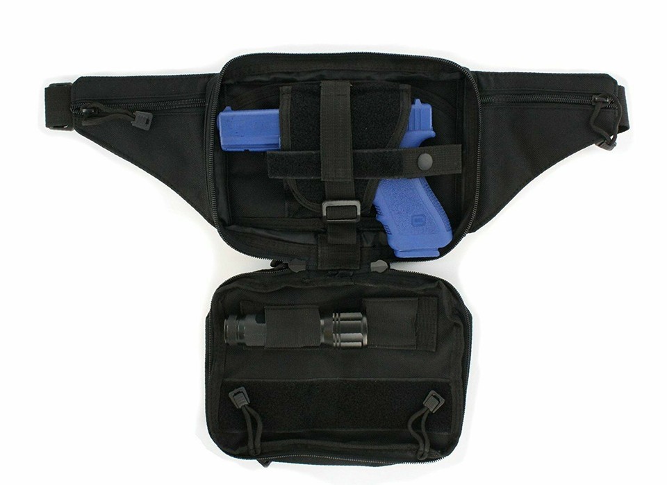 Black Concealed Carry 4 Compartment Durable Canvas Waist Gun Fanny Pack ...