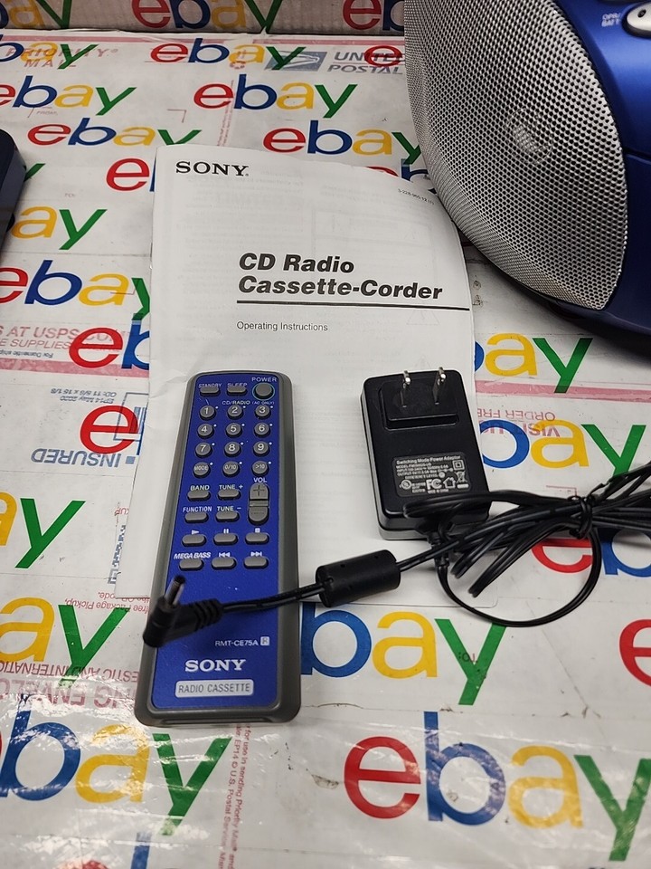 Sony CFD-E75 Blue CD Cassette Player AM FM Radio Portable Boombox w ...