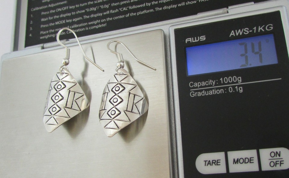 Native American Navajo Sterling Silver Hand-Stamped Earrings By Kim ...