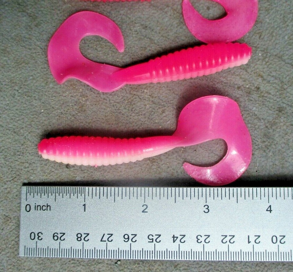 20ct PINK & WHITE MIX 4" Wide Curly Tail GRUBS Bass Fishing Lures ...