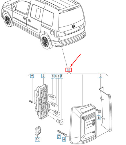 NEW VOLKSWAGEN CADDY 2K MK3 REAR LEFT TAIL AND FOG LIGHT LHD 2K1945095P ...