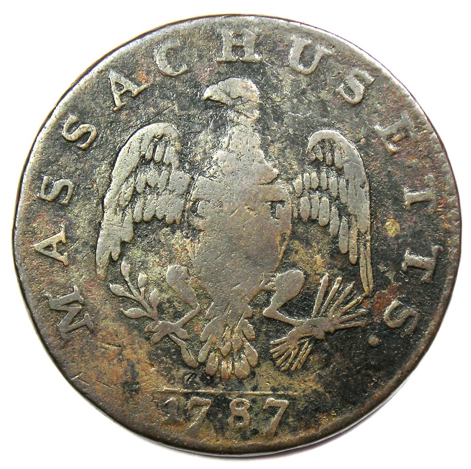 1787 Massachusetts Cent Colonial Copper Coin 1C - Rare Early Colonial ...