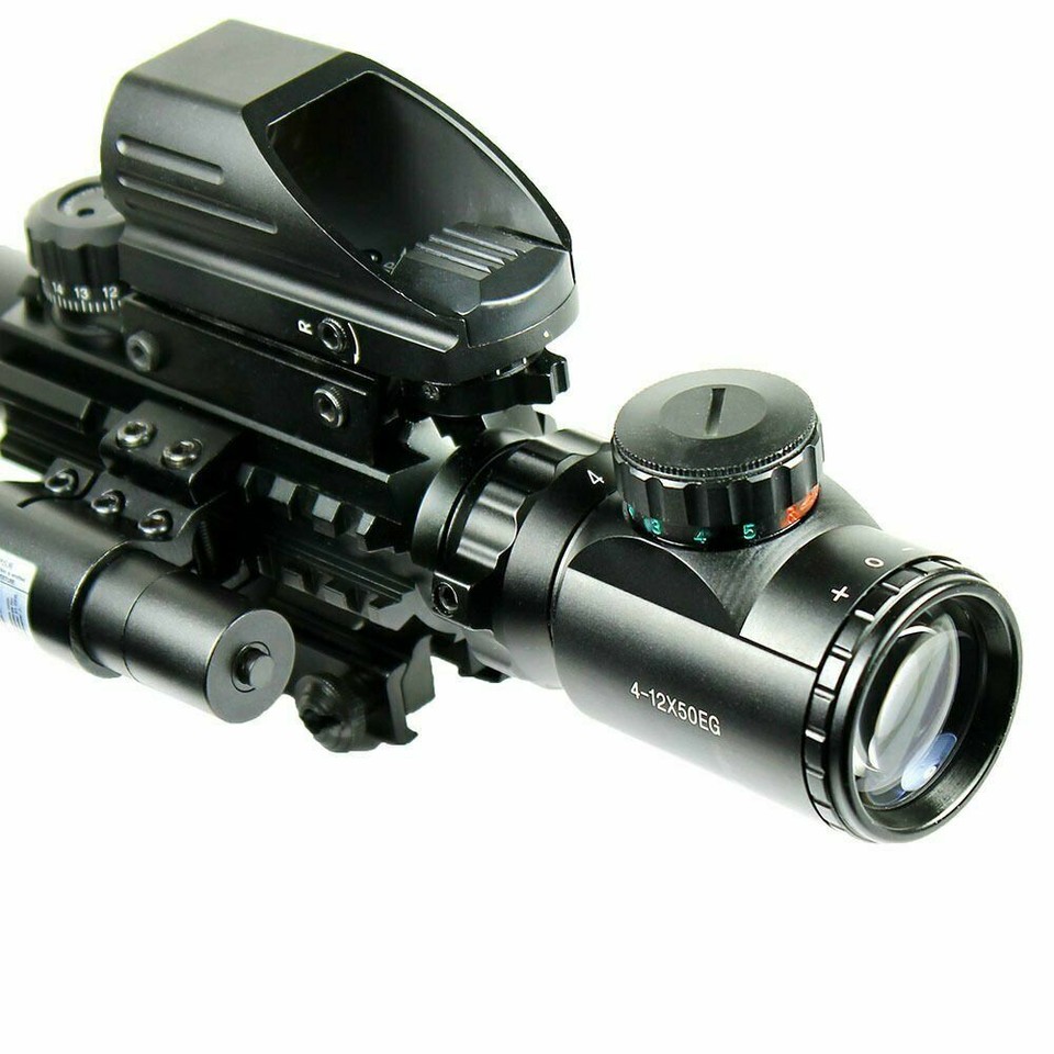 4-12X50 EG Rifle Scope with Holographic 4 Reticle Sight & Red Laser JG8 ...