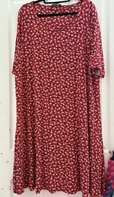 Ladies Bon Marche Red Blouse White Print Short Sleeve Dress Shift Size ...
