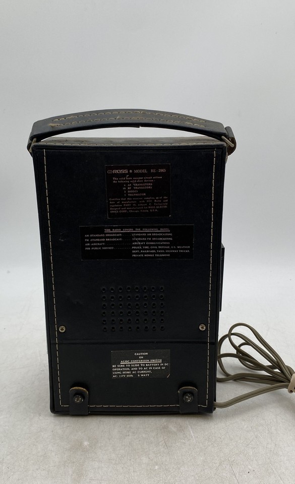 Vintage Ross RE-2965 Black State 4 Band Wired Portable Radio w/ Antenna ...