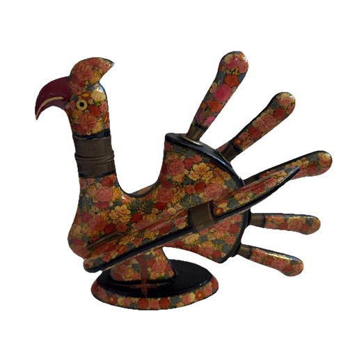 Vintage Hand-Painted Lacquered Rooster Cutlery Set with Holder 8-Piece ...