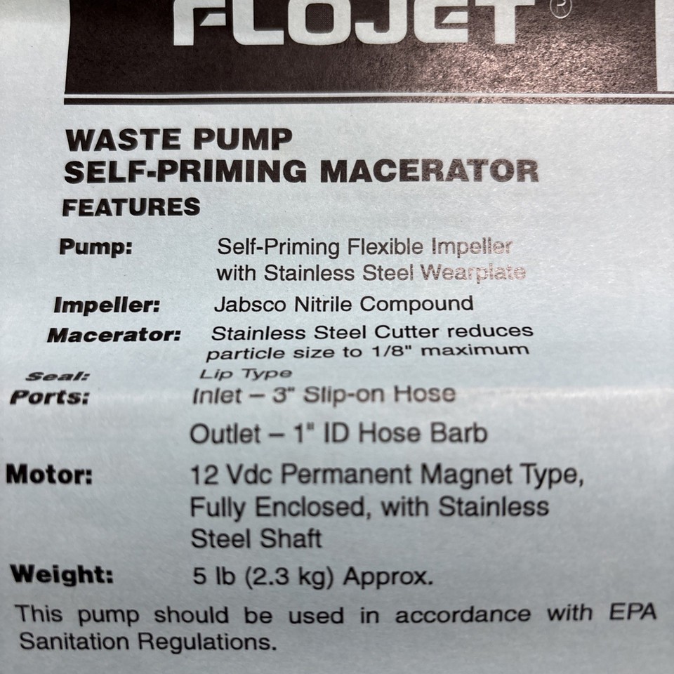 Flojet Xylem RV Waste Pump 12V #18550700C Self Priming NEW In BOX | eBay