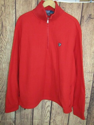 Polo Ralph Lauren RL 1/4 Zip Pullover Fleece Jacket Red Sz XL Elbow ...