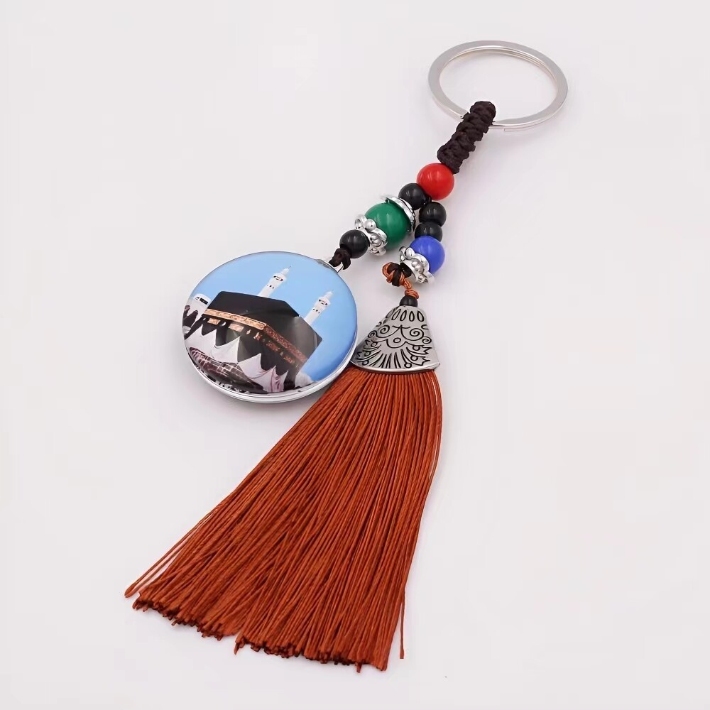 Islamic Mosque Round Glass Pendant Tassel Keychain Keyring Car Mirror ...