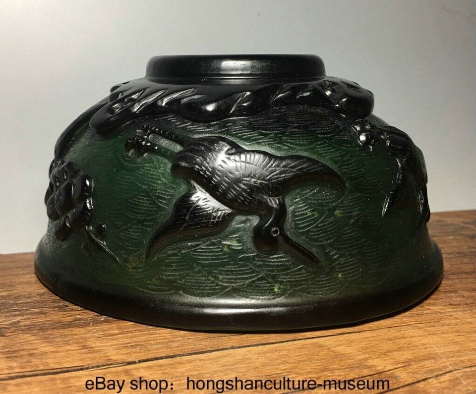 5.2 " Qianlong Marked China Green Glass Dynasty Pine Tree Crane Bird ...