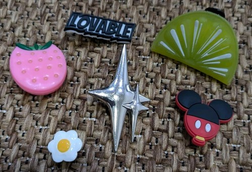 Set of 6 Crocs Jibbits Shoe Pins Charms Lime Mickey Mouse Fruit Metal ...