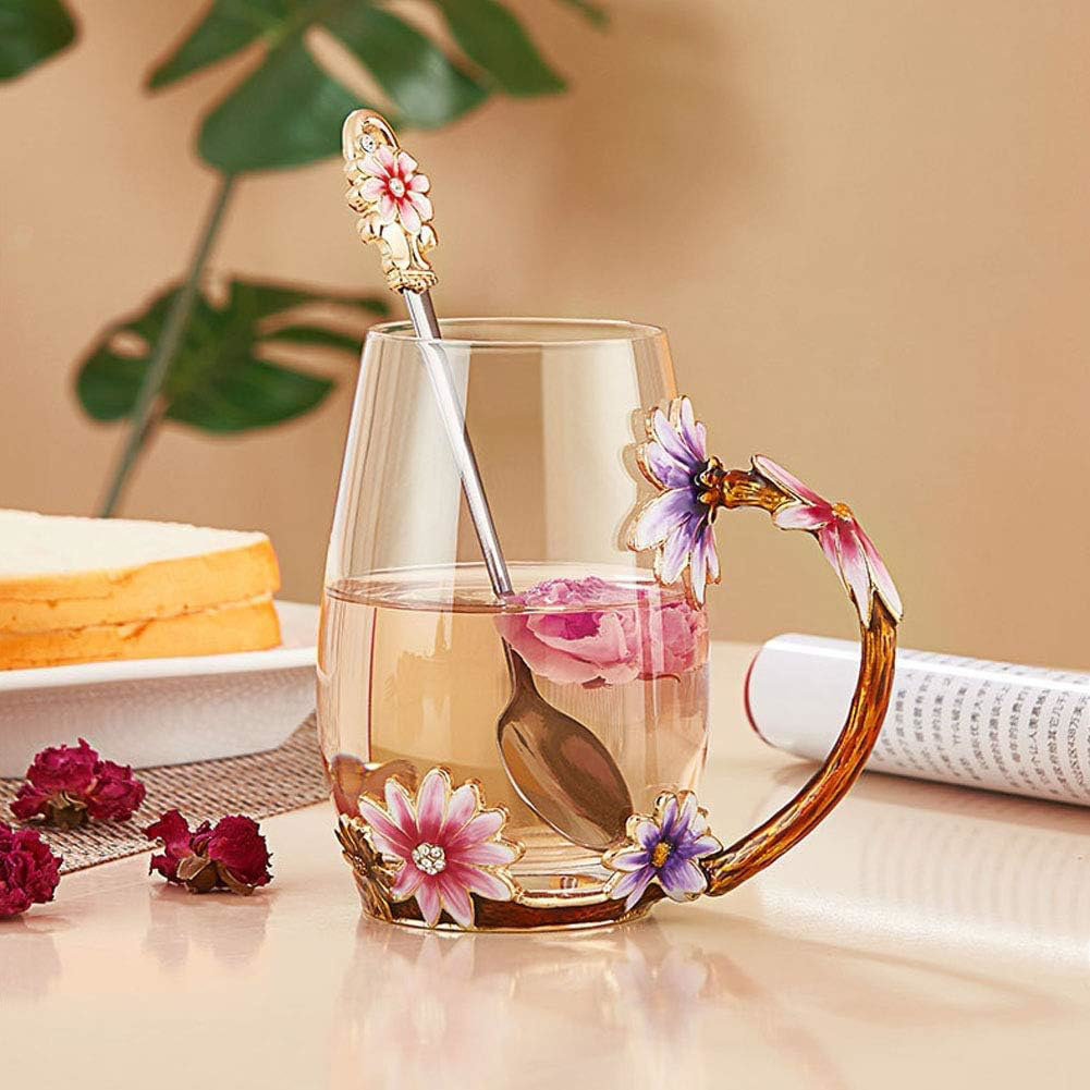 Luka Tech Handmade Enamel Butterfly Flower Glass Coffee Mugs Tea Cup ...