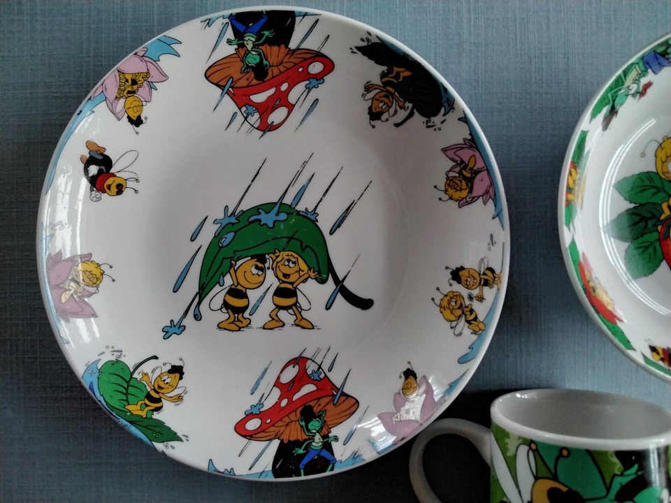 Die Biene Maja Porzellan 3-tlg. Kinder-Geschirr Teller Schälchen Tasse ...