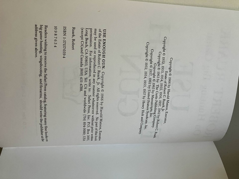 Use Enough Gun : Robert Ruark on Hunting Big Game by Robert Ruark (1997 ...