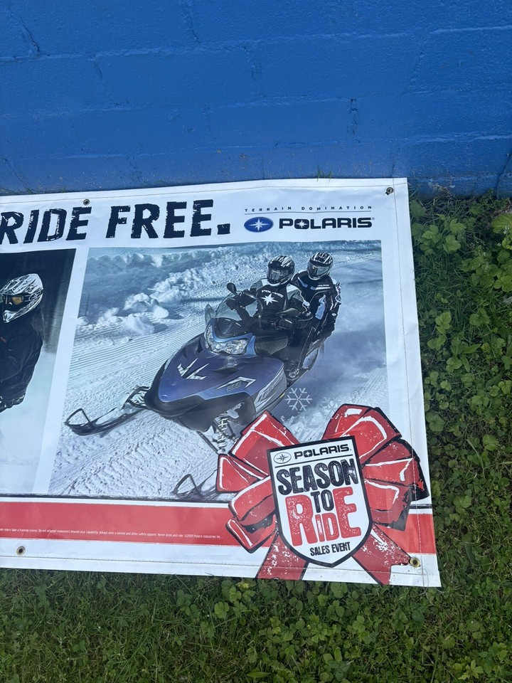 Rare HUGE POLARIS Snowmobile DEALER BANNER WALL POSTER SIGN MAN CAVE 3 ...