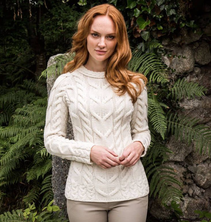 100% merino wool The Ardara Cable Donegal Sweater/ Cream / Medium | eBay
