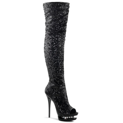 Pleaser Blondie-R-3011 Sexy Rhinestone Platform Black Sequins Open Toe ...